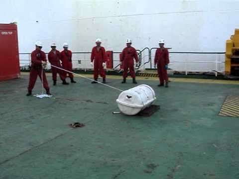 Eight-person life raft inflation.