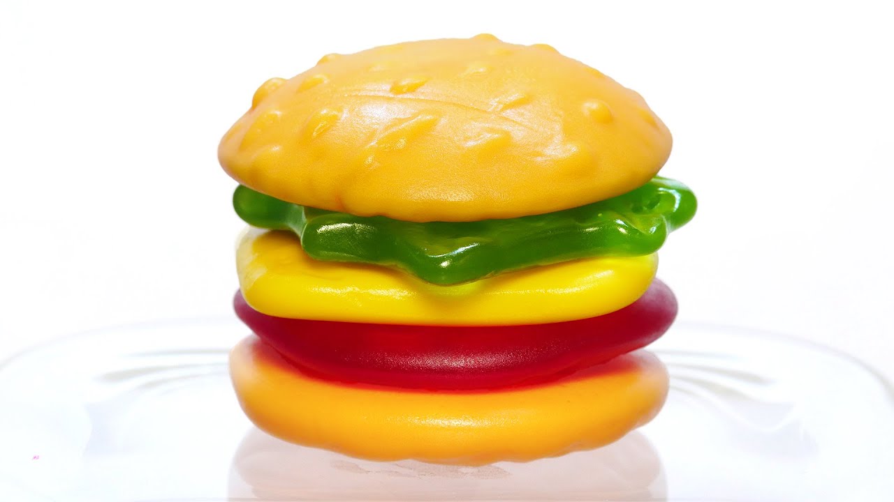 Mini gummy cheeseburger goes all wrong.