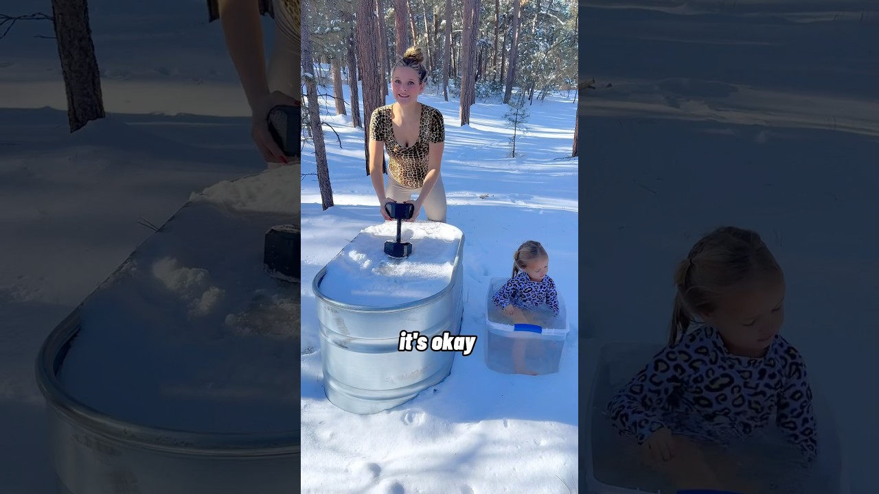 Mother and daughter take crazy cold plunge.