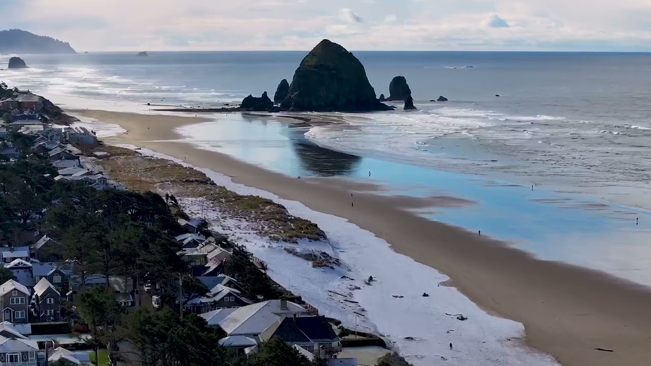 Snow on the beach in Oregon.